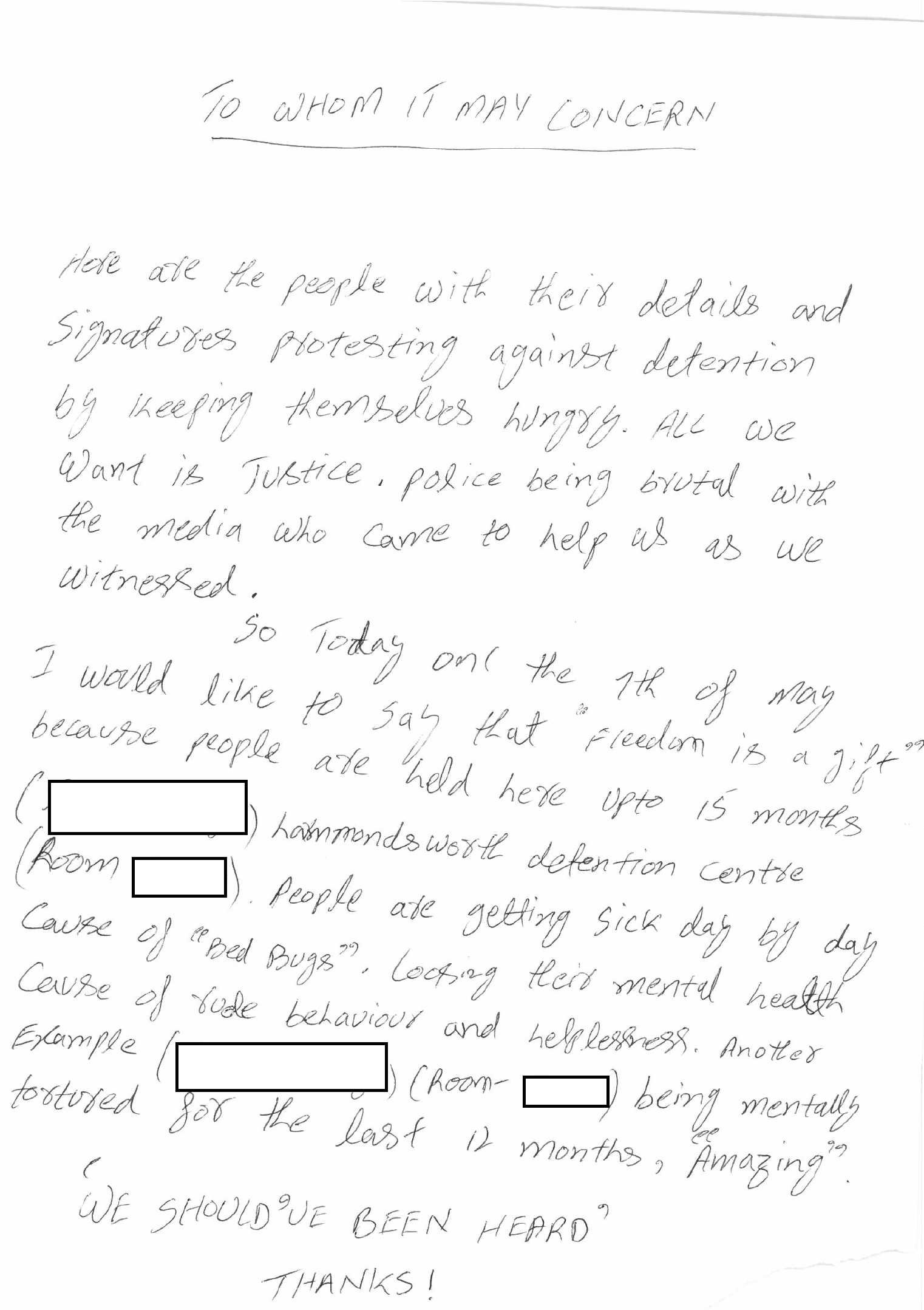 To whom it may concern | detained voices